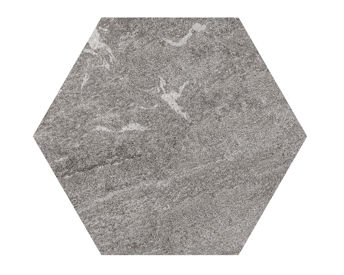 Granitkeramik stegsten hexagon granit gråmelerad | Handla hos Flisby